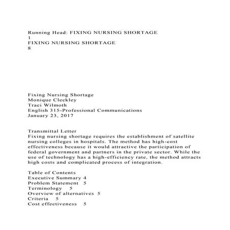 Running Head FIXING NURSING SHORTAGE .docx