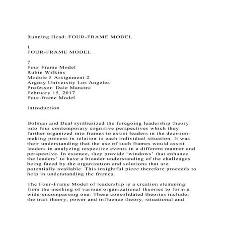 Running Head FOUR-FRAME MODEL 1FOUR-FRAME MODEL7Fou.docx