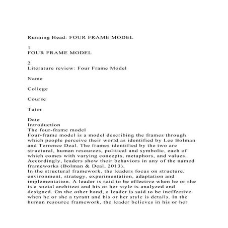 Running Head FOUR FRAME MODEL1FOUR FRAME MODEL2Lite.docx