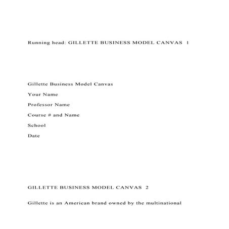 Running head GILLETTE BUSINESS MODEL CANVAS 1 .docx