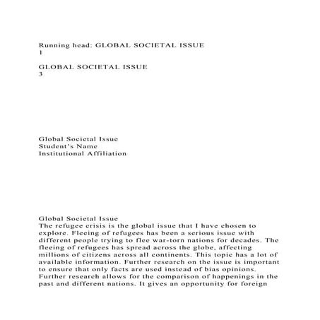 Running head GLOBAL SOCIETAL ISSUE .docx