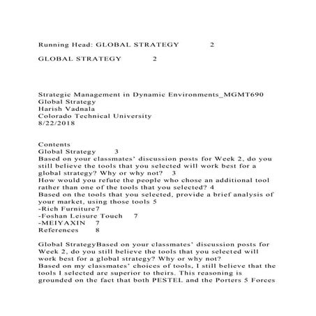 MBA assignment for Strategic Management | DOCX