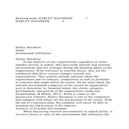 Running head Harley-Davidson External and Internal Analysis1H.docx