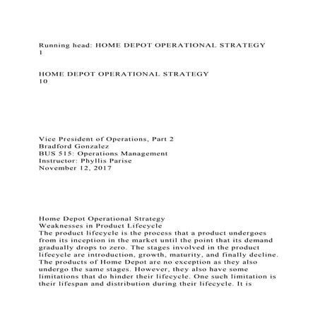 Running head HOME DEPOT OPERATIONAL STRATEGY .docx | Recalls | Consumer ...