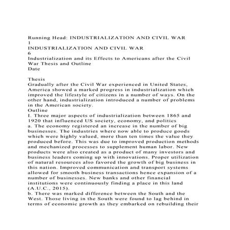 Running Head INDUSTRIALIZATION AND CIVIL WAR .docx