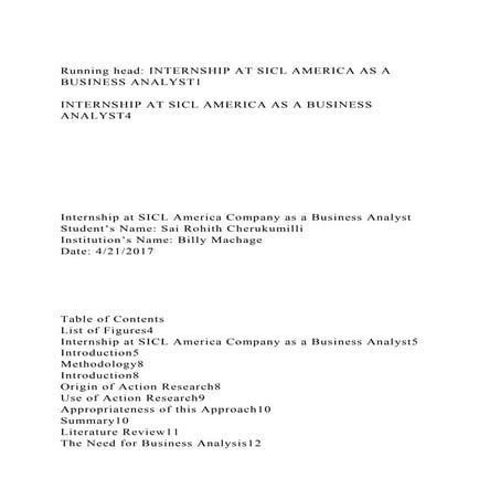 Running head INTERNSHIP AT SICL AMERICA AS A BUSINESS ANALYST1.docx
