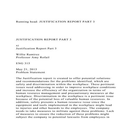 Running head JUSTIFICATION REPORT PART 3 .docx