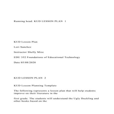 Running head KUD LESSON PLAN 1 KUD Lesson P.docx | Educational ...