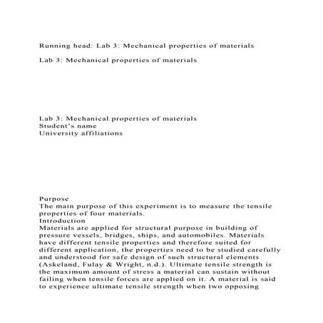 Running head Lab 3 Mechanical properties of materialsLab 3 .docx