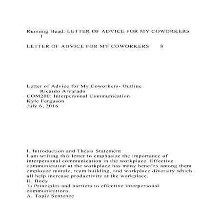 Running Head LETTER OF ADVICE FOR MY COWORKERS1LETTER OF ADV.docx