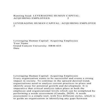 Running head LEVERAGING HUMAN CAPITAL ACQUIRING EMPLOYEES .docx