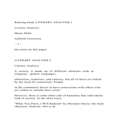 Running head LITERARY ANALYSIS DRAFTLITERARY ANALYSIS DRAFT.docx