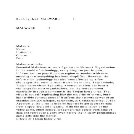 Running Head MALWARE1MALWARE2MalwareName.docx