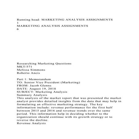 Running head MARKETING ANALYSIS ASSIGNMENTS .docx