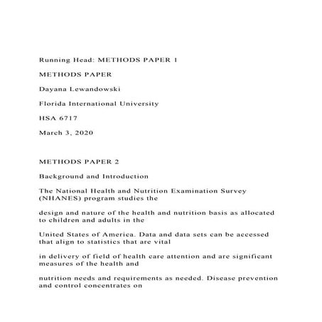 Running Head METHODS PAPER 1METHODS PAPER Dayana Lewa.docx