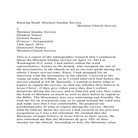 Running Head Mormon Sunday Service Docx