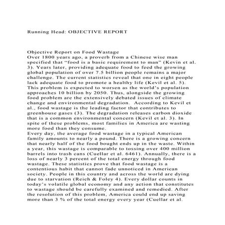 Running Head OBJECTIVE REPORTObjective Report on Food Was.docx