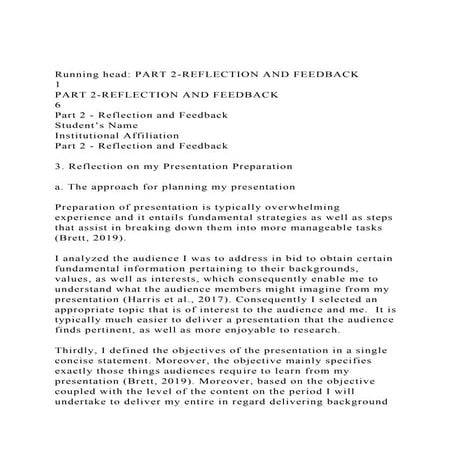 Running head PART 2-REFLECTION AND FEEDBACK .docx