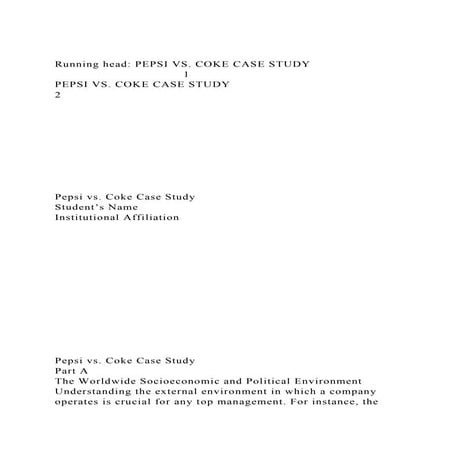 Running head PEPSI VS. COKE CASE STUDY .docx
