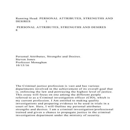 Running Head PERSONAL ATTRIBUTES, STRENGTHS AND DESIRES 1.docx