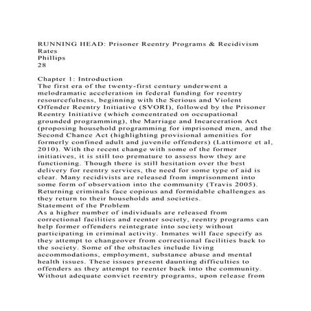 RUNNING HEAD Prisoner Reentry Programs & Recidivism RatesPhilli.docx