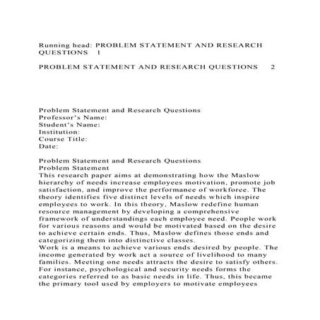 Running head PROBLEM STATEMENT AND RESEARCH QUESTIONS 1PROB.docx ...
