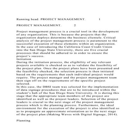 Running head PROJECT MANAGEMENT.1PROJECT MANAGEMENT.2.docx