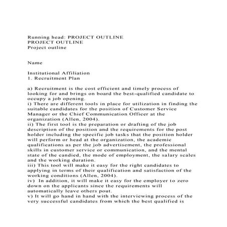 Running head PROJECT OUTLINEPROJECT OUTLINEProject outline.docx