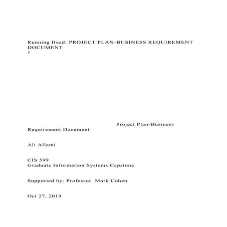 Running Head PROJECT PLAN-BUSINESS REQUIREMENT DOCUMENT .docx
