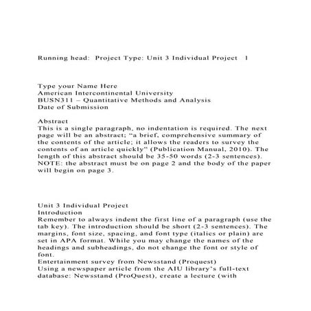 Running head Project Type Unit 3 Individual Project1.docx