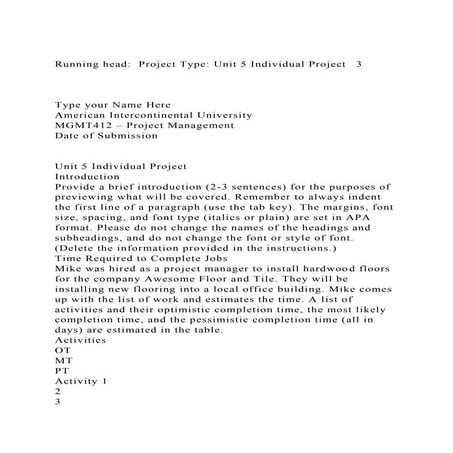Running head Project Type Unit 5 Individual Project3Ty.docx