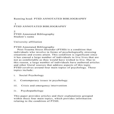 Running head PTSD ANNOTATED BIBLIOGRAPHY 1PTSD ANNOTATED .docx