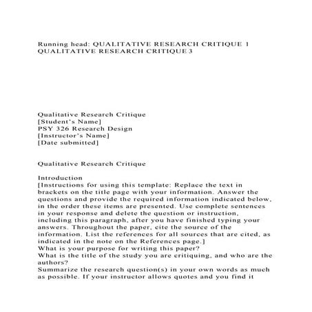 Running head QUALITATIVE RESEARCH CRITIQUE1QUALITATIVE RESEARC.docx