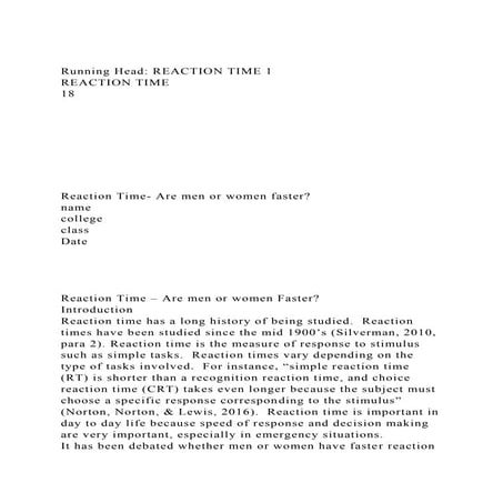 Running Head REACTION TIME 1REACTION TIME .docx