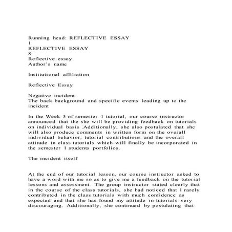 Running head reflective essay | DOCX | Educational Assessment | Education