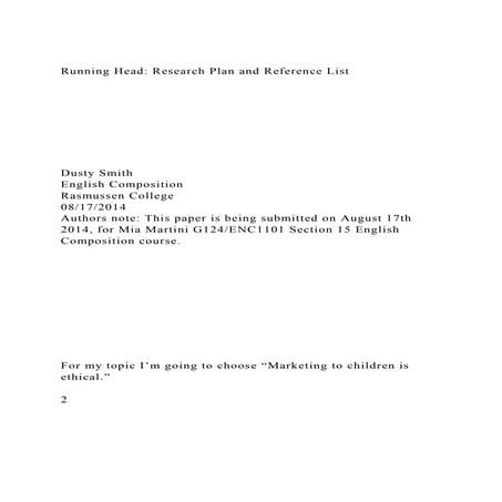 Running Head Research Plan and Reference ListDu.docx