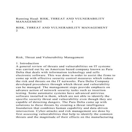 Running Head RISK, THREAT AND VULNERABILITY MANAGEMENT .docx