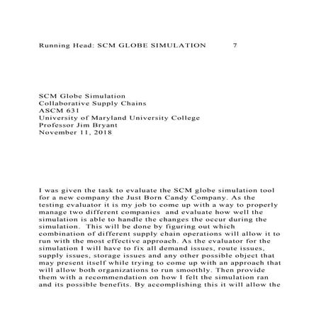 Running Head SCM GLOBE SIMULATION7SCM Globe Simul.docx