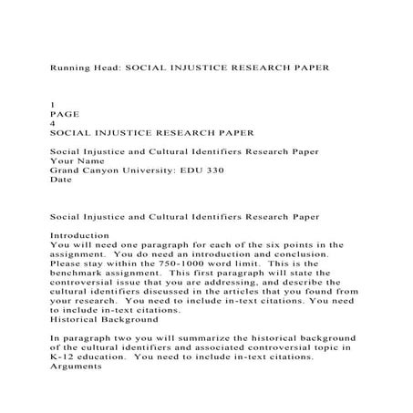 Running Head SOCIAL INJUSTICE RESEARCH PAPER1PAGE .docx