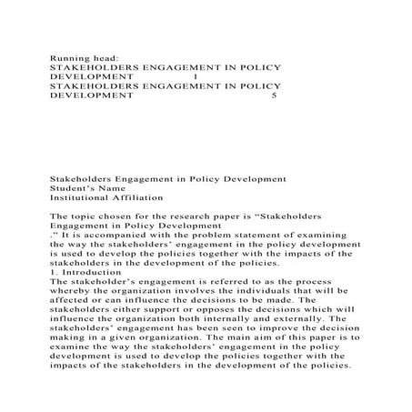 Running head STAKEHOLDERS ENGAGEMENT IN POLICY DEVELOPMENT .docx