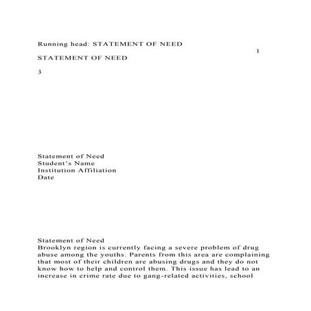 Running head STATEMENT OF NEED .docx