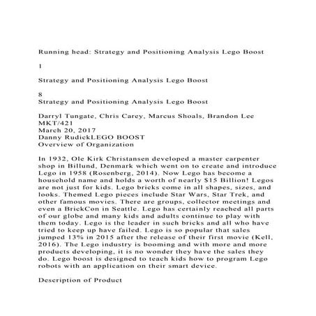 Running head Strategy and Positioning Analysis Lego Boost1.docx