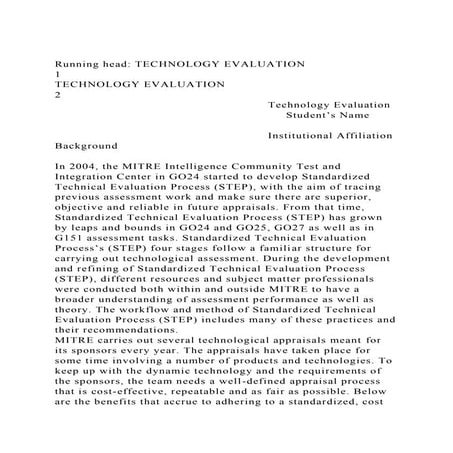 Running head TECHNOLOGY EVALUATION .docx