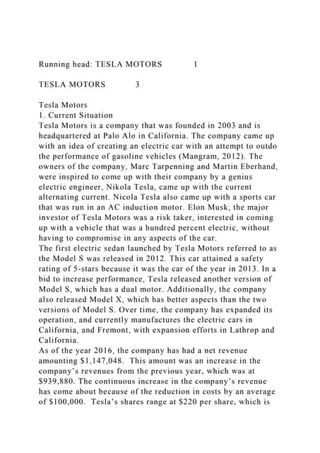 TESLA CASE STUDY by Devashish Rahul Brij.pdf | Automotive Industry ...