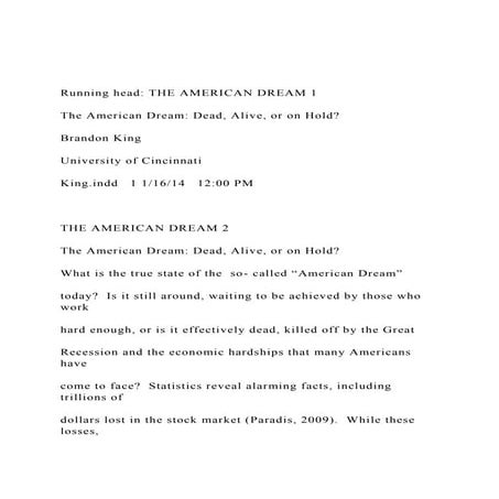 Running head THE AMERICAN DREAM 1The American Dream Dead.docx