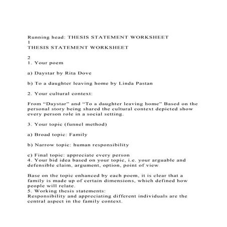 Running head THESIS STATEMENT WORKSHEET1THESIS STATEMENT WO.docx