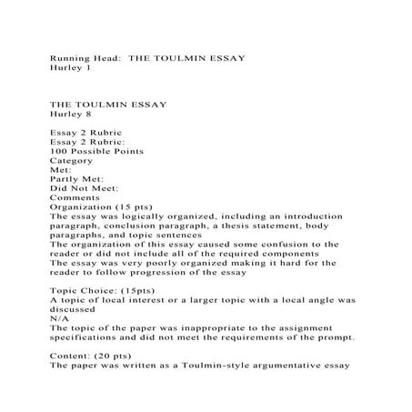 Running Head THE TOULMIN ESSAY .docx