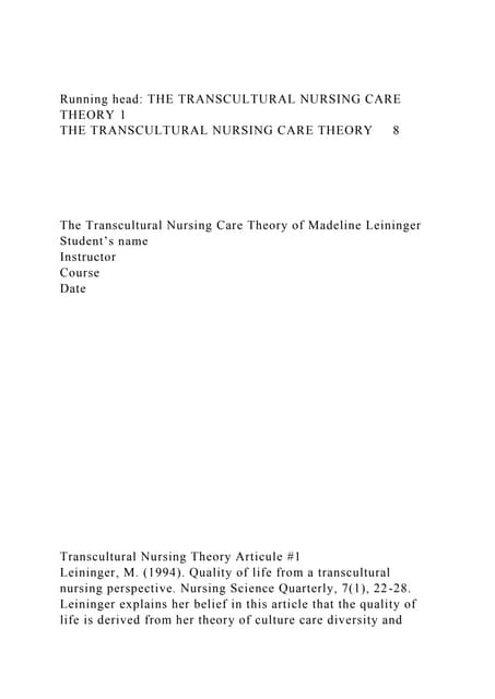 Madeleine Leininger transcultural theory | PPTX | Education