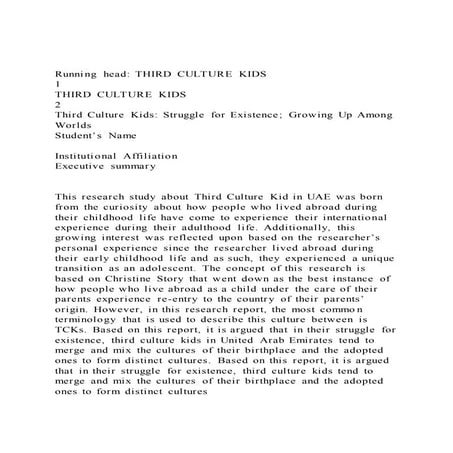 Acculturation and Children - The Third Culture Kid | DOCX