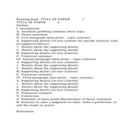 Running head TITLE OF PAPER1TITLE OF PAPER4OutlineI. In.docx
